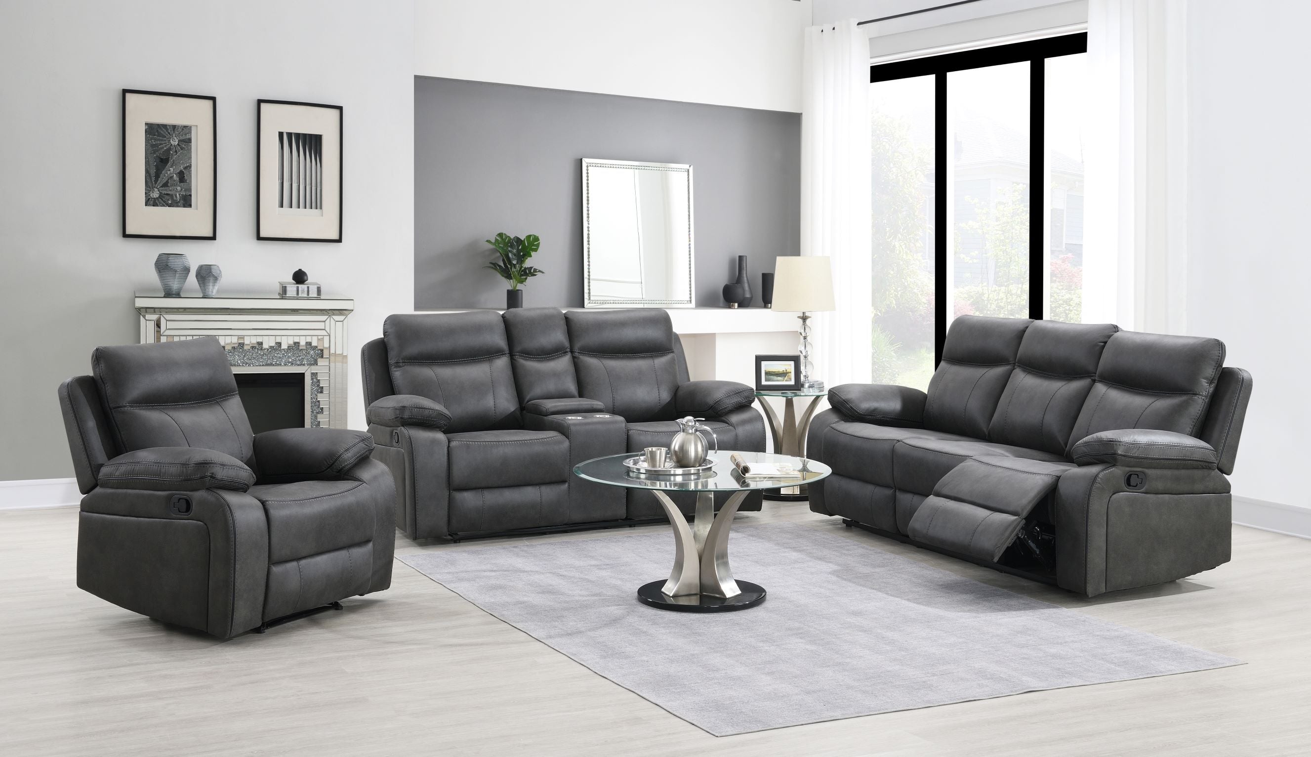 Killmore 2 Seater Fabric Manual Recliner With Console - Gun Metal ...